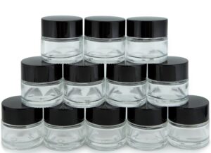 vivaplex, 12, clear, 1 oz, round glass jars, with inner liners and black lids