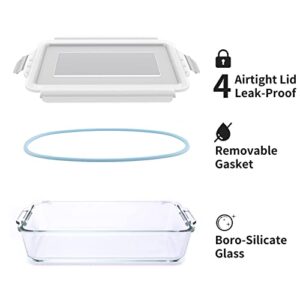 Luvan Glass Baking Dish, 2.3 qt Rectangular Baking Dish and 2 Pack Glass Food Storage Container with Airtight Lid,Freezer Oven Safe Glass Bakeware, Easy Grab(3pc（Bakeware+Containers ）)