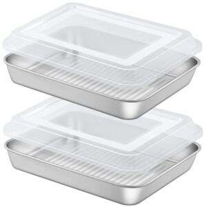 teamfar lasagna pan, 12.4 inch stainless steel rectangular textured baking pan with lid, corrugated bottom & deep side, non-toxic & heavy duty, dishwasher safe - (2 pans + 2 lids）