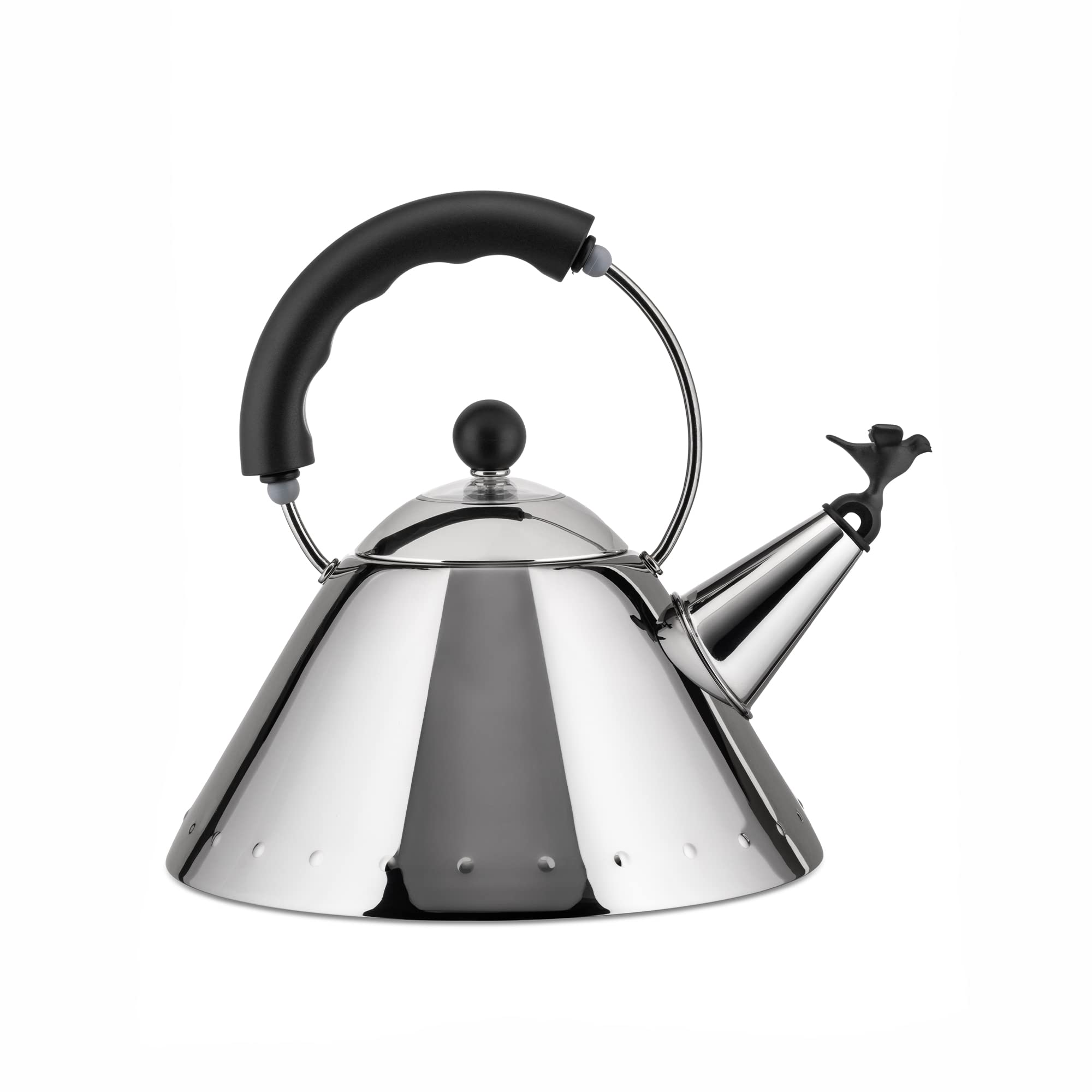 Alessi Michael Graves 9093 Stainless Steel Whistling Kettle, 2 Quarts, Black