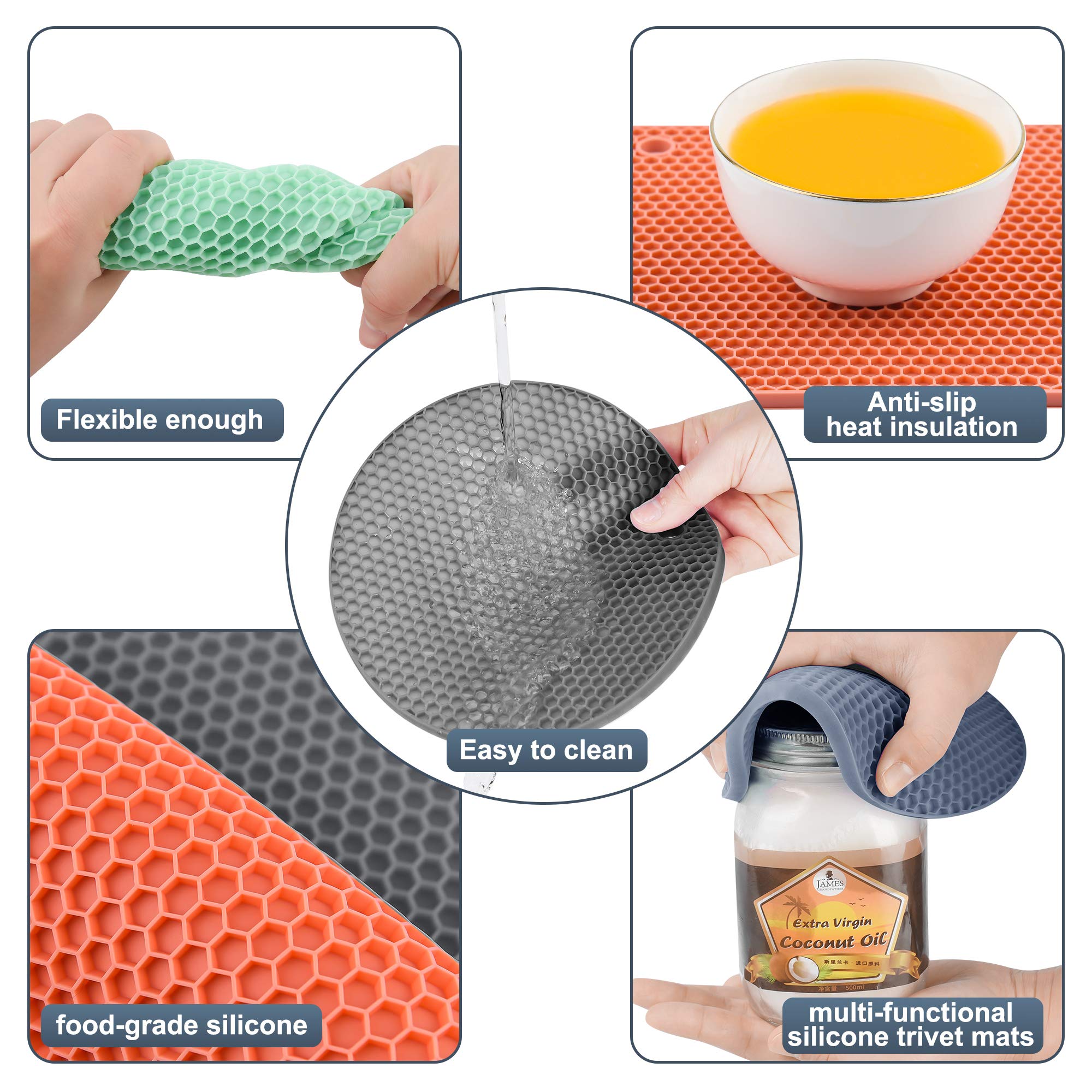 Hotsyang Silicone Trivets, Silicone Trivets for Hot Dishes, Silicone Trivets for Hot Pots and Pans, Hot Pads for Kitchen Counter, Silicone Hot Pads of 4pcs Mixing Color, Safety Silicone Trivets