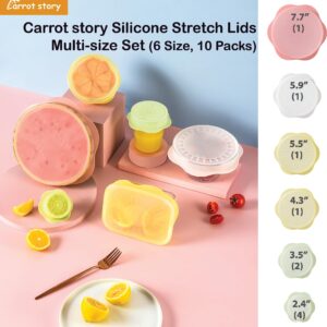 Carrot story Silicone Reusable Stretch Lids, Multipack of 10, BPA Free Reusable Stretch lids for Food Cans, Jars, Bowls, Fruits, and Vegetable, Microwave and Freezer Compatible