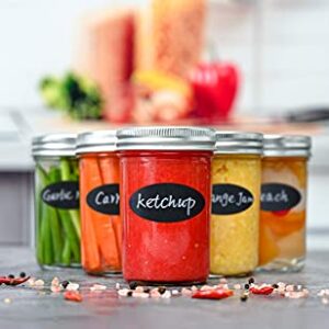 8oz Glass Mason Jars with lids Set of 6 - wide mouth - Airtight Band + Marker & Labels - Canning Jars with Lids, Ideal for candle jars, Spice Jars, Wedding Favors, Meal Prep, Jelly Jar, Jam, Honey,