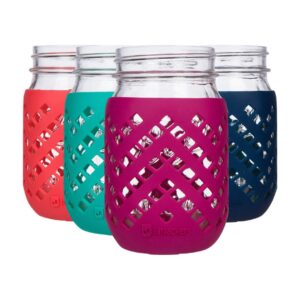 jarjackets silicone mason jar sleeve - fits 16oz (1 pint) regular-mouth jars | package of 4 (multicolor)