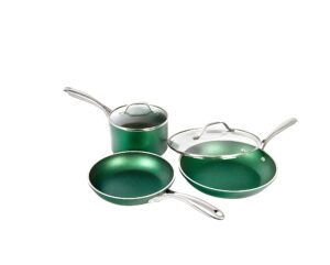 granitestone green 5 piece nonstick cookware pots & pans set with ultra durable mineral & diamond coating, stainless steel stay cool handles, oven & dishwasher safe, 100% pfoa free