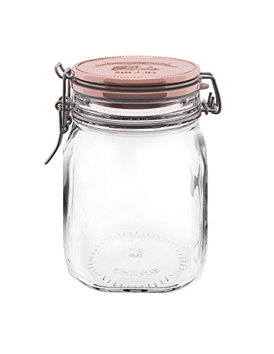 Bormioli Rocco Glass Co Fido Square Metallic Lid Jar, 33.75 oz, Copper