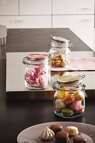 Bormioli Rocco Glass Co Fido Square Metallic Lid Jar, 33.75 oz, Copper