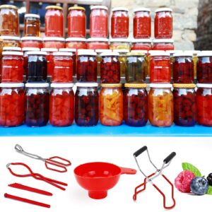 Canning Kits, Canning Jar Lifter with Grip Handles, Jar Tongs, Jar Wrench, Lid Lifter, Funnel for Wide Mouth and Regular Jars in Home Canning Supplies, Kitchen Tool Anti-Scald Clip Suit (Red)