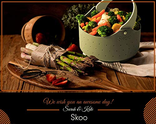 Skoo Silicone Vegetable Steamer Basket for Stove Top, 6 Qt Instant Pot, Ninja Foodi, Other Pressure Cookers - Instant Pot Accessories - For Steaming Food and Perfect Steamed Veggies (Green)