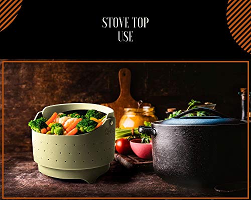 Skoo Silicone Vegetable Steamer Basket for Stove Top, 6 Qt Instant Pot, Ninja Foodi, Other Pressure Cookers - Instant Pot Accessories - For Steaming Food and Perfect Steamed Veggies (Green)