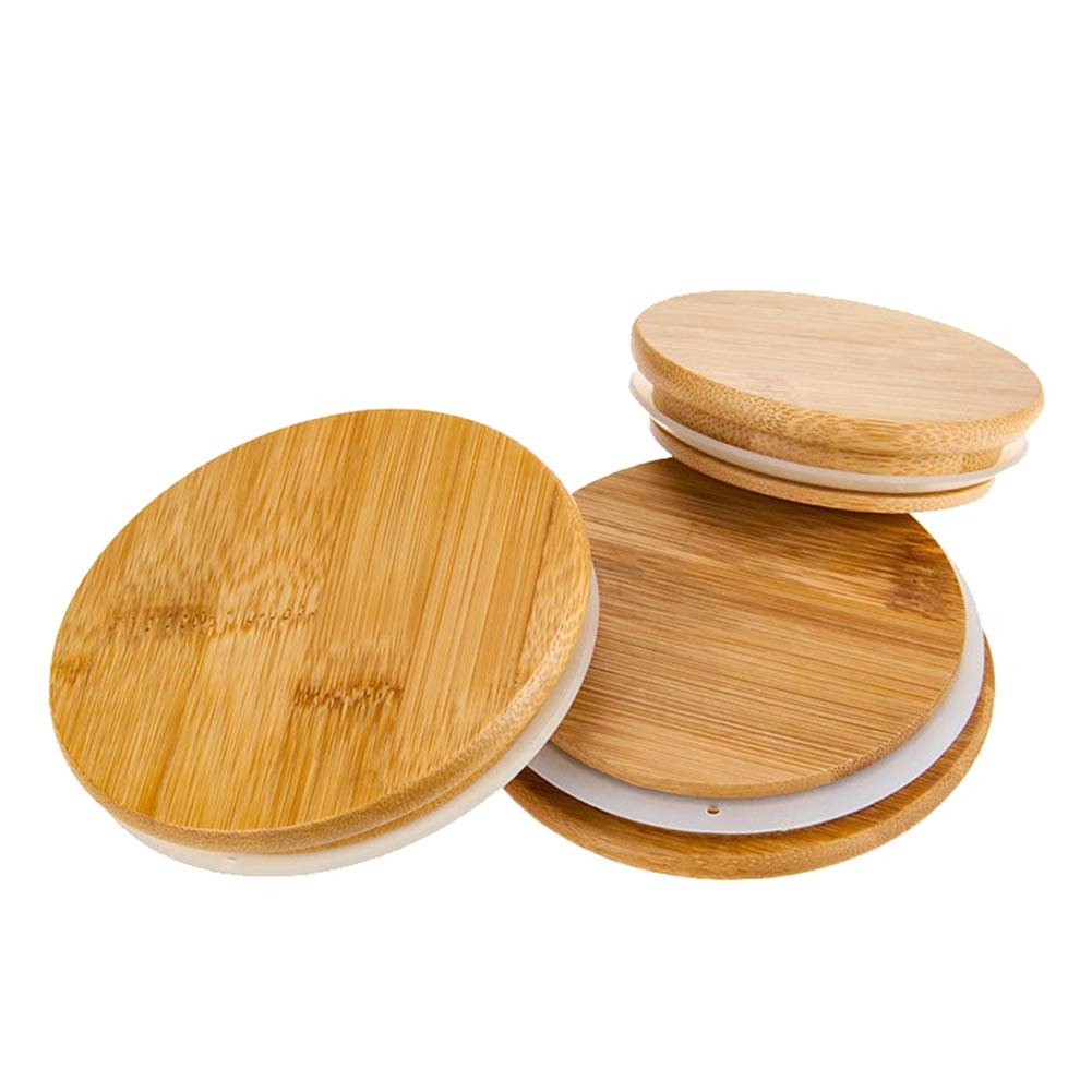 Natural Decorative Bamboo Lids,Dustproof Creative Cover Wooden Silicone Mug Cup Cover For Mug Jar,4pcs (10cm/3.94'')