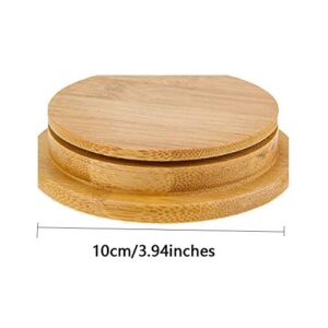 Natural Decorative Bamboo Lids,Dustproof Creative Cover Wooden Silicone Mug Cup Cover For Mug Jar,4pcs (10cm/3.94'')