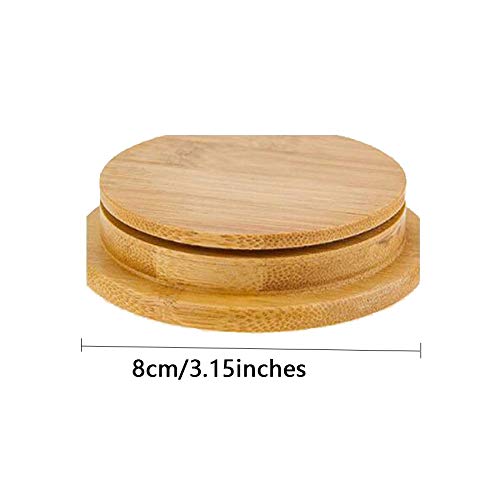 Natural Decorative Bamboo Lids,Dustproof Creative Cover Wooden Silicone Mug Cup Cover For Mug Jar,4pcs (10cm/3.94'')