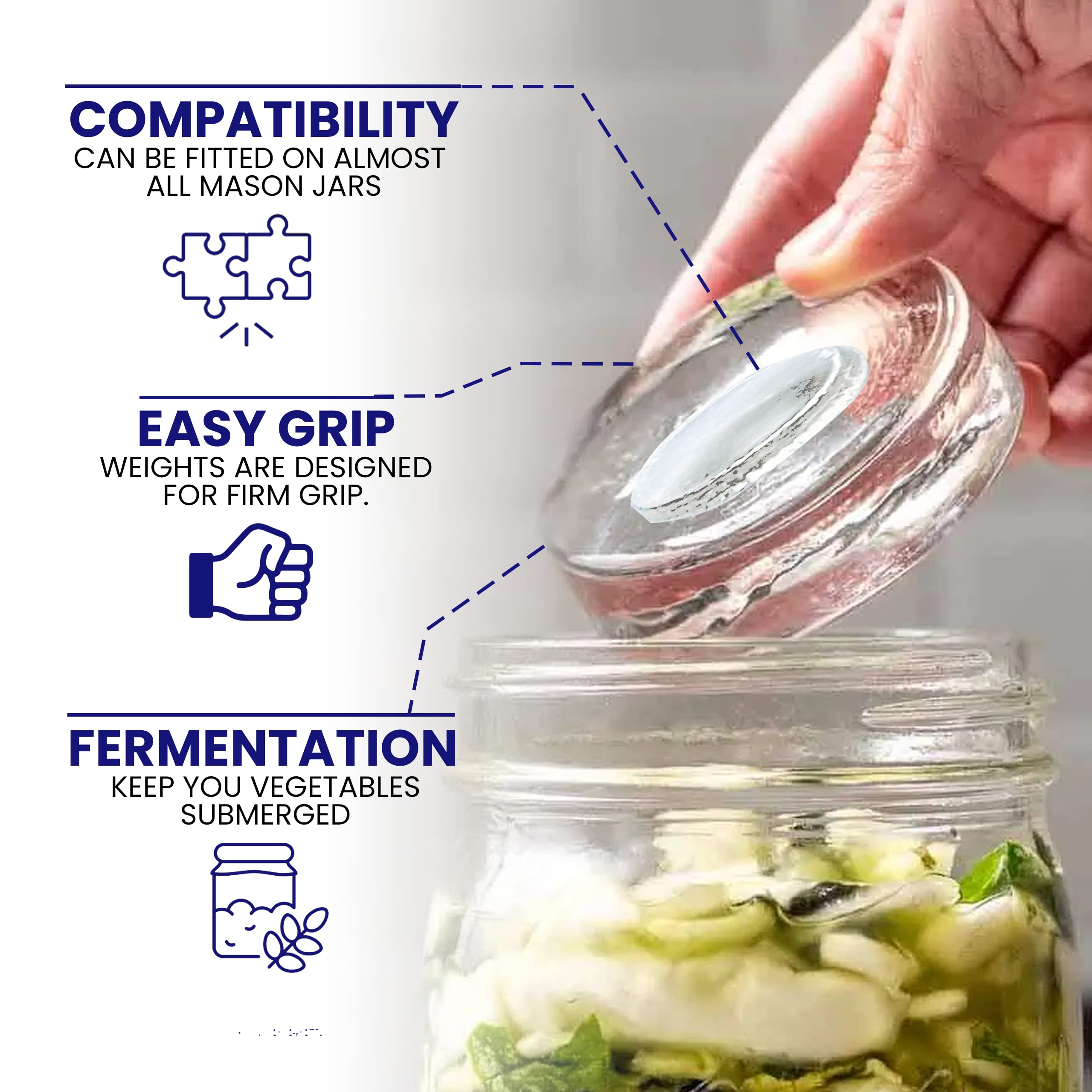 Burp Lids Pack of 4 Fermentation kit, Mason Jars Fermentation Lids | Fits all Wide Mouth Mason Jars | 1 Extraction Pump | 2 Weights with 4 Fermenting Jar Lids