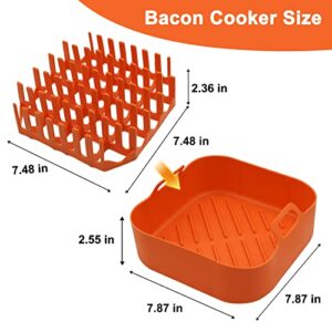 Lucorpor Silicone Bacon Cooker, Orange, Non-Stick, Microwave Oven, Bacon Rack, Tray and Grease Catcher, 9-Stripe, BPA Free