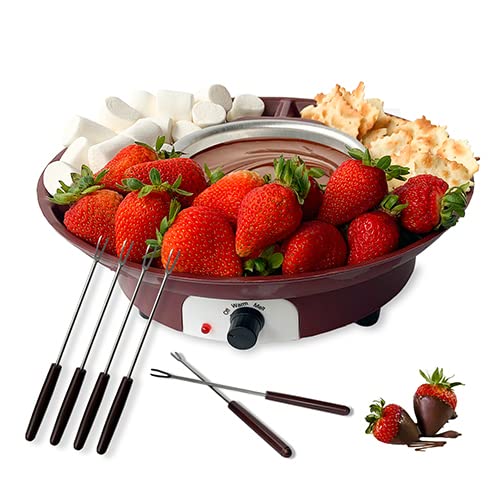 Drstarful Fondue Pot Set, Electric Chocolate Fondue Maker with 6 Forks & Serving Tray, Cheese Melting Fondue Machine Kit, Temperature Control, Perfect Gift for Kid Birthday, Christmas, Valentine's Day