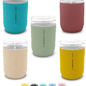 minliving Silicone Mason Jar Sleeve, Kids Cup Holder 5 Pack Value Combo Anti-slip protection - Fits 8oz REGULAR mouth Jelly Canning, Ball and Kerr Jars (Gender Neutral Combo)