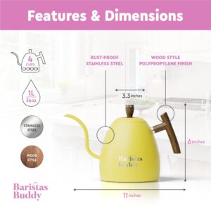 Bohemian Stainless Steel - Gooseneck Kettle for Induction and Electric Stovetops - Pour Over Coffee & Tea Kettle - Small 34 oz Yellow Stove Top Goose Neck Water Boiler & Tea Pot