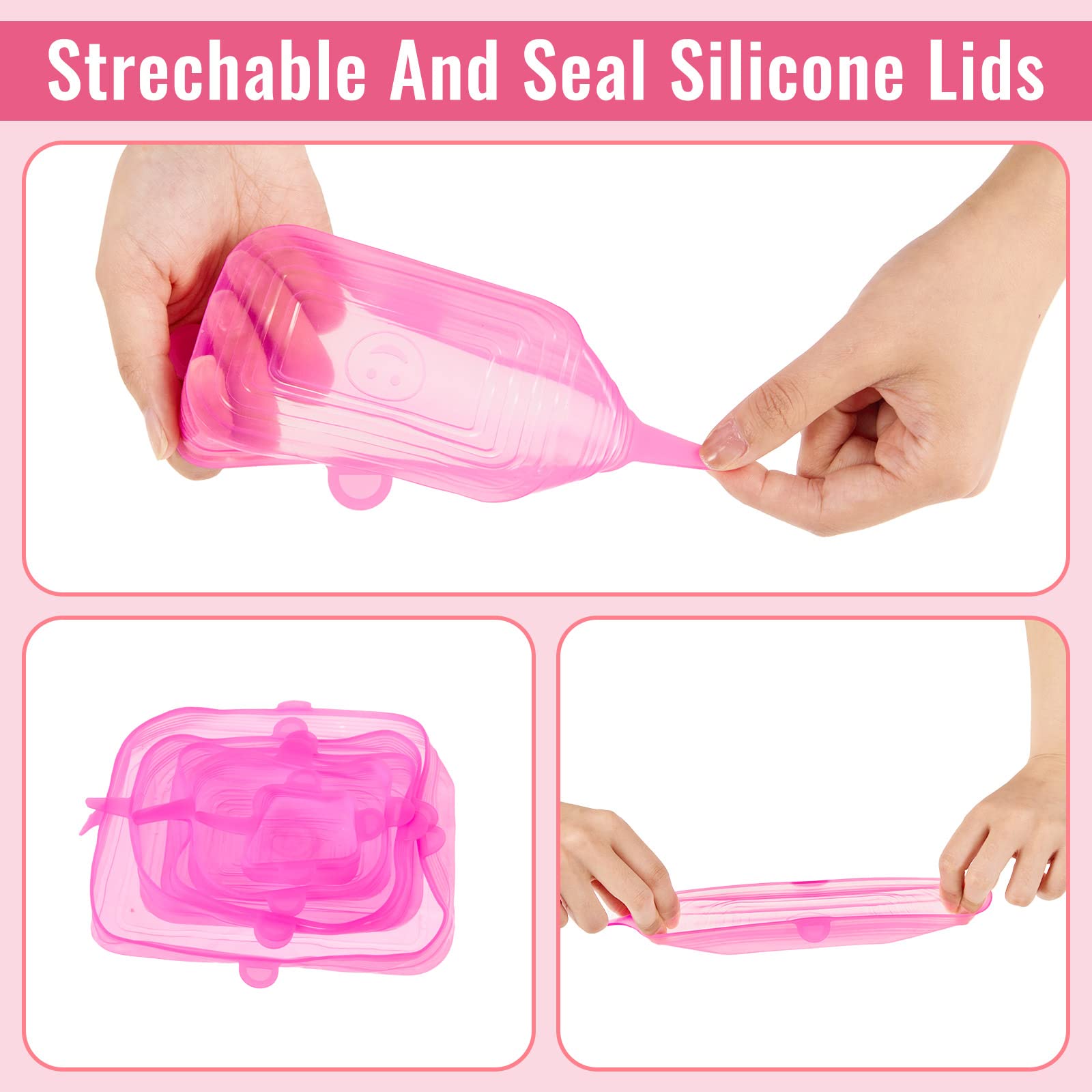 30 Pieces Silicone Stretch Lids Rectangle Reusable Silicone Lids Microwave Cover for Food Storage 6 Different Sizes for Square and Rectangle Containers Microwave Freezer Dishwasher Safe