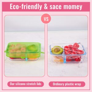 30 Pieces Silicone Stretch Lids Rectangle Reusable Silicone Lids Microwave Cover for Food Storage 6 Different Sizes for Square and Rectangle Containers Microwave Freezer Dishwasher Safe