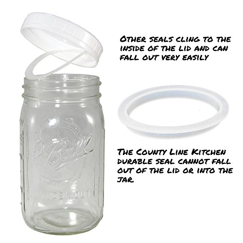 County Line Kitchen - Reusable Silicone Seals for Ball Plastic Mason Jar Lids - Wide Mouth, 12 Pack