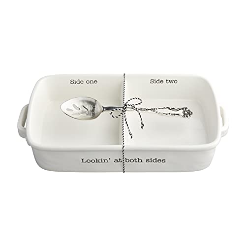 Mud Pie, White, Circa Side Baker Set, 2.5" x 8" x 14", dish 2 1/2" x 8" x 14" | spoon 9"