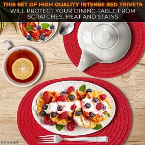 3Pcs Trivets for Hot Dishes - Red Instant Pot Trivet for Hot Pans Kitchen Decor Pot Mat, Woven Trivet Сotton Trivets for Kitchen Counter Protectors Heat Resistant Pads for Countertops