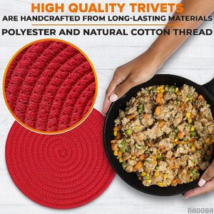 3Pcs Trivets for Hot Dishes - Red Instant Pot Trivet for Hot Pans Kitchen Decor Pot Mat, Woven Trivet Сotton Trivets for Kitchen Counter Protectors Heat Resistant Pads for Countertops