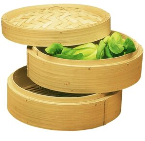 happy sales , three piece 6 inch bamboo steamer