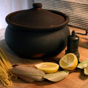 High Wind Flamed Dark Primitive Cooking Pot - Pre Seasoned - Made from Fire Clay: Suitable for Stove Top and Open Fire