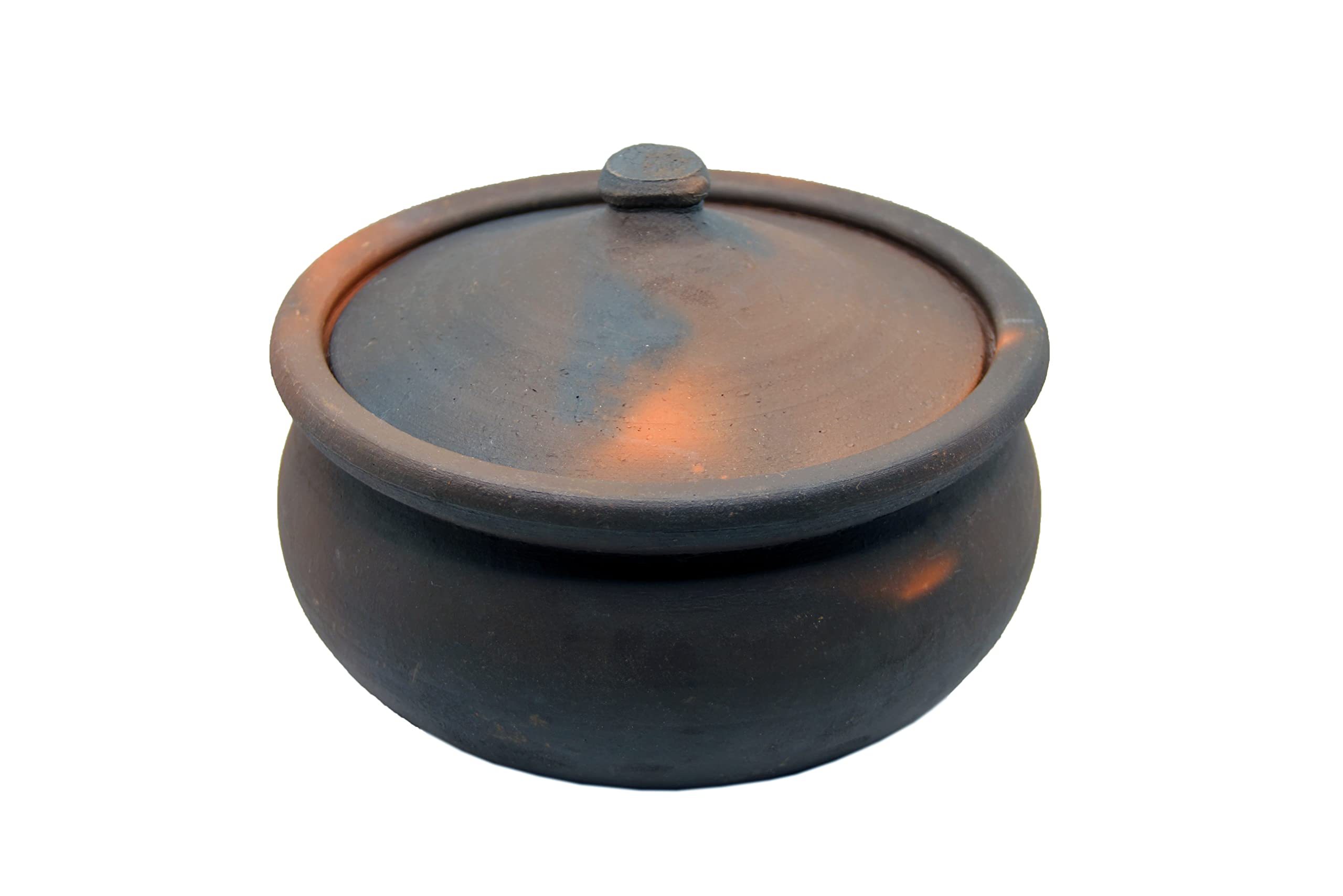 High Wind Flamed Dark Primitive Cooking Pot - Pre Seasoned - Made from Fire Clay: Suitable for Stove Top and Open Fire