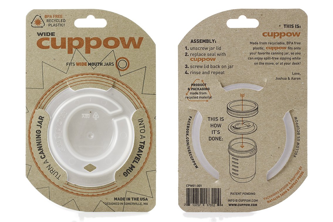 Original Cuppow Wide with Straw-Tek - Drinking Lid for Wide Mouth Canning Jar!