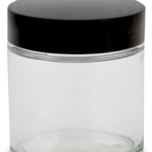 Vivaplex, 12, Clear, 4 oz, Round Glass Jars, with Inner Liners and black Lids