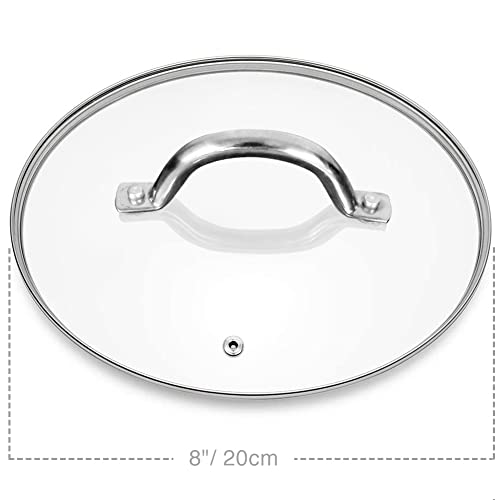 HOMICHEF 2-PACK 8" Inches (20CM) Tempered Glass Lids For Pots and Pans - Cookware Replacement Glass Lids With Air Vent And Large Riveted Loop Handle