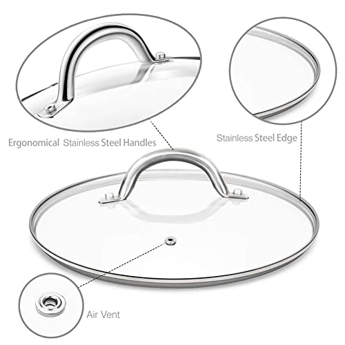 HOMICHEF 2-PACK 8" Inches (20CM) Tempered Glass Lids For Pots and Pans - Cookware Replacement Glass Lids With Air Vent And Large Riveted Loop Handle