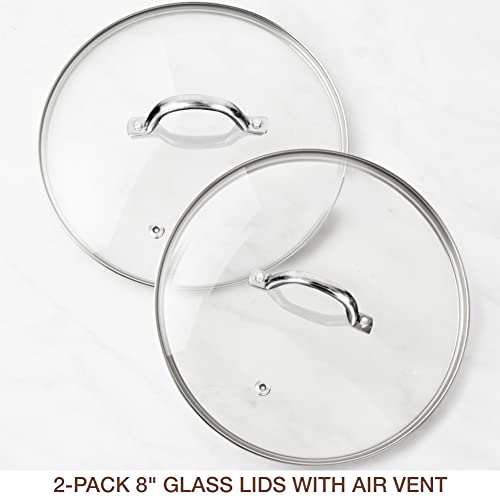 HOMICHEF 2-PACK 8" Inches (20CM) Tempered Glass Lids For Pots and Pans - Cookware Replacement Glass Lids With Air Vent And Large Riveted Loop Handle