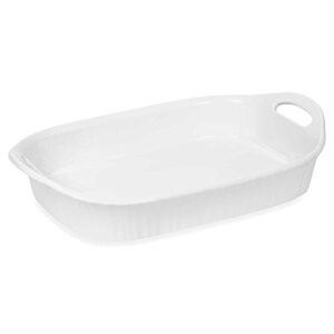 corningware french white iii 3-quart ceramic oblong casserole dish with sleeve | oven, microwave, refrigerator and freezer safe