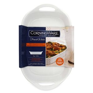 CorningWare French White III 3-Quart Ceramic Oblong Casserole Dish with Sleeve | Oven, Microwave, Refrigerator and Freezer Safe