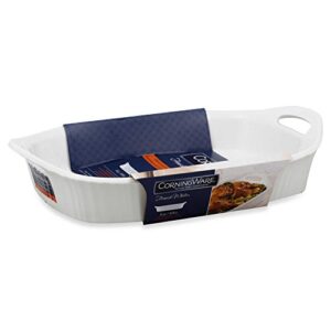 CorningWare French White III 3-Quart Ceramic Oblong Casserole Dish with Sleeve | Oven, Microwave, Refrigerator and Freezer Safe