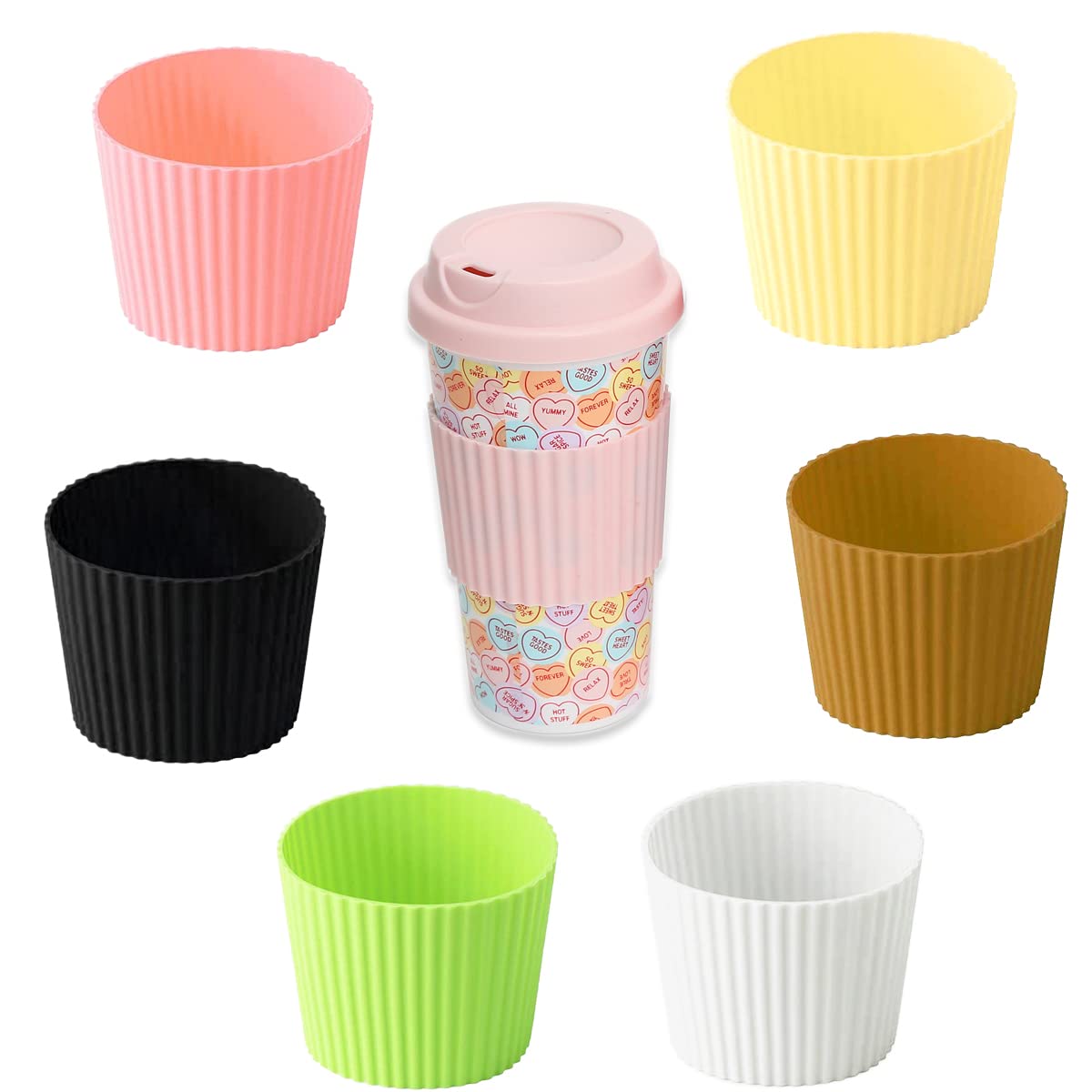 6 PACK Heat-resistant Silicone Nonslip Coffee Cup Reusable Glass Bottle Mug Cup Sleeve for Hot Drinks