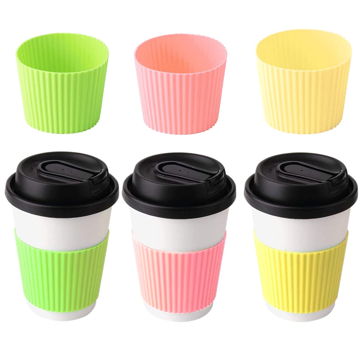 6 PACK Heat-resistant Silicone Nonslip Coffee Cup Reusable Glass Bottle Mug Cup Sleeve for Hot Drinks