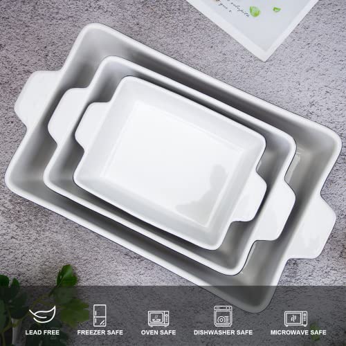 Cibeat Ceramic Bakeware Set of 3 Piece, Rectangular Baking Pan Set, Porcelain Baking Pans Rectangular Casserole Pan for Cake, Lasagna, 11.7 x 8 x 2.7 Inches, Blue