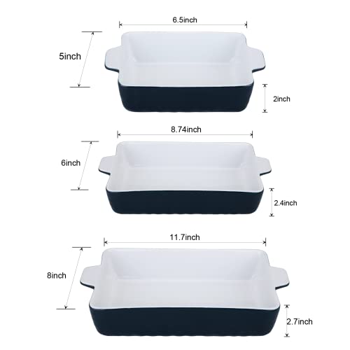 Cibeat Ceramic Bakeware Set of 3 Piece, Rectangular Baking Pan Set, Porcelain Baking Pans Rectangular Casserole Pan for Cake, Lasagna, 11.7 x 8 x 2.7 Inches, Blue