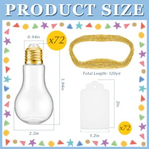 Tessco 72 Pieces 100 ml Plastic Light Bulb Jars with Labels, Light Bulb Candy Containers Clear Candy Jars Fillable Lightbulb Ornaments for Crafts 2023 Graduation Party Favors Drink