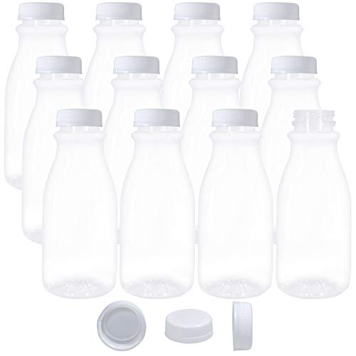 Upper Midland Products 12 oz Plastic Bottles with Lids, Jugs Plastic Milk Bottles For Parties Birthdays 12 Pack