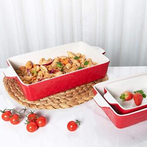 Krokori Casserole Dishes for Oven, Baking Dishes Lasagna Pan Ceramic Baking Pan Deep Glaze Bakeware for Cooking, Kitchen, Cake Dinner, Banquet and Daily Use, 3PCS (11.6 x 7.8 Inches, Red)