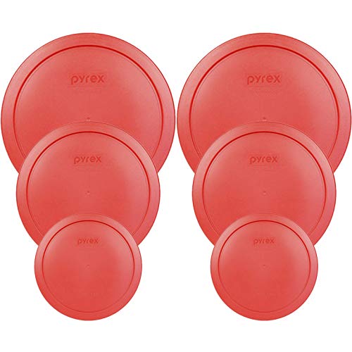 Pyrex Round Storage Cover, Replacement Lids for Glass Bowl, 2 (6/7) Cup Red Lids, 2 (4) Cup Red Lids, 2 (2) Cup Red Lids, 6 Lids Total Made in the USA