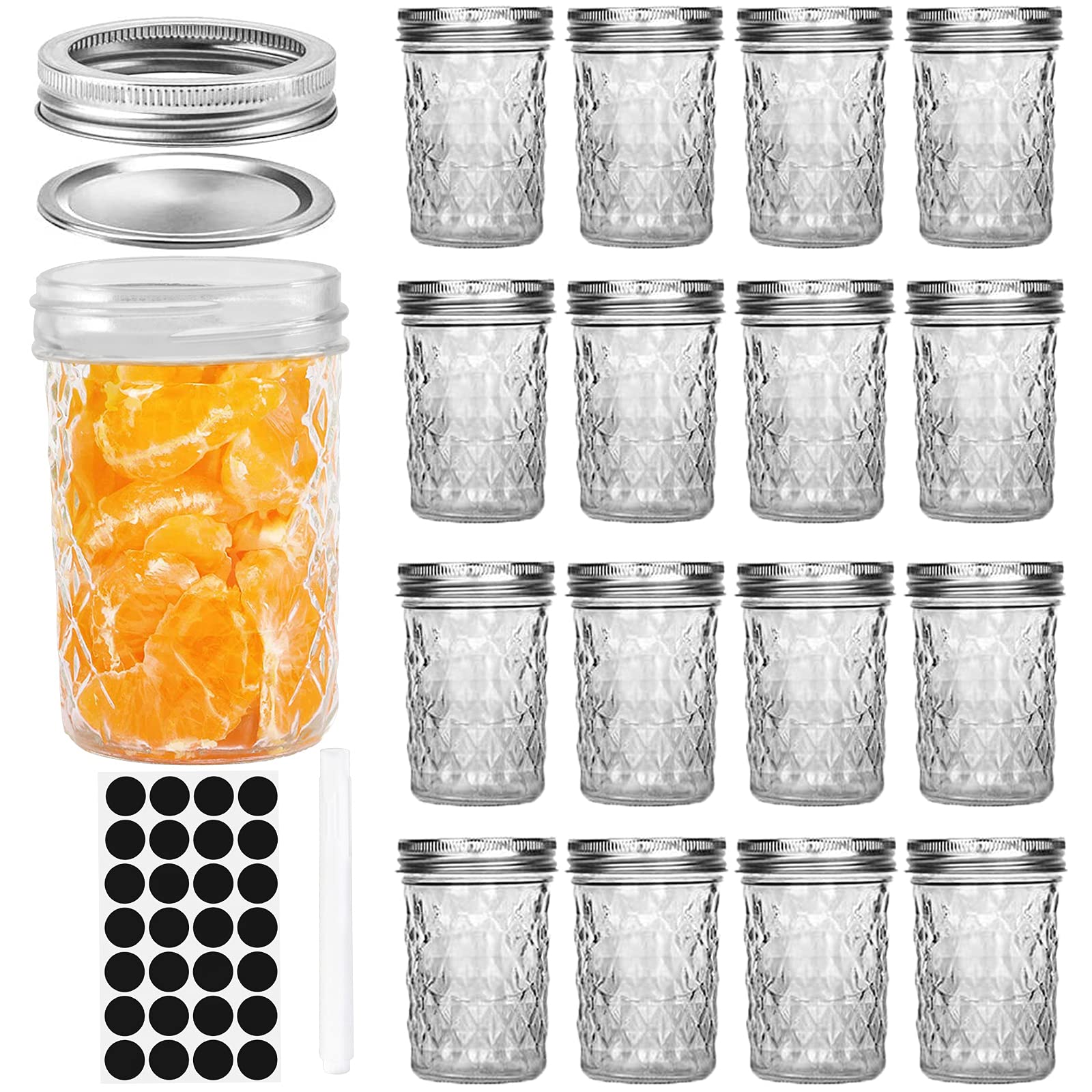 OAMCEG 16 Pack 8 OZ Mason Jars with Lids Regular Mouth Canning Jars, 100% Recycled Glass Bottles for Regular Mouth Mason Jars, Ideal for Juice, Jam, Honey and Spice, Honey, Baby Foods