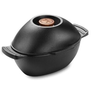 Outset - 76495 Outset Cast Iron Seafood and Mussel Pot with Lid for Empty Shells, 2.5 Quart, Black