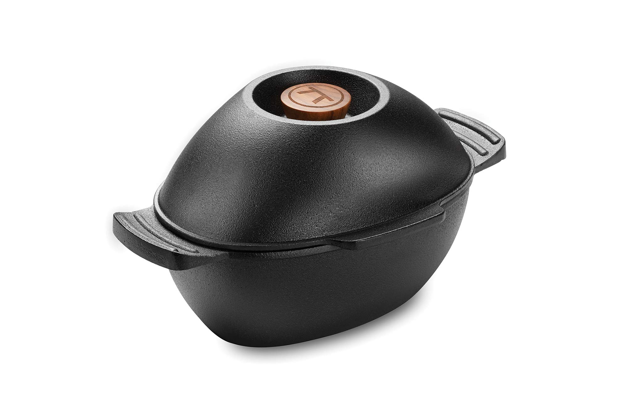 Outset - 76495 Outset Cast Iron Seafood and Mussel Pot with Lid for Empty Shells, 2.5 Quart, Black